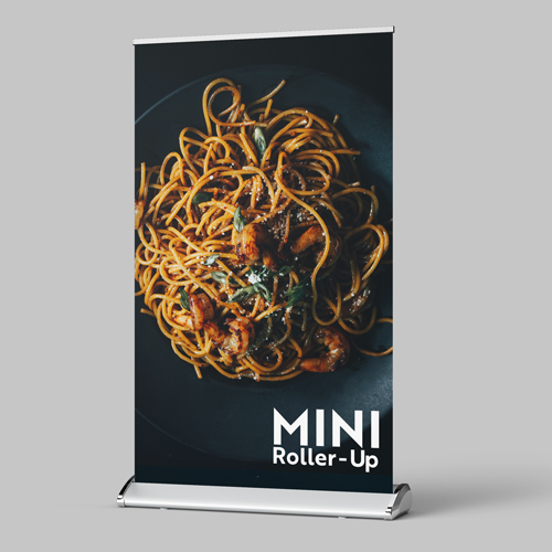 Mini Pendón Roller A4 en couché laminado brillante | Personalizable