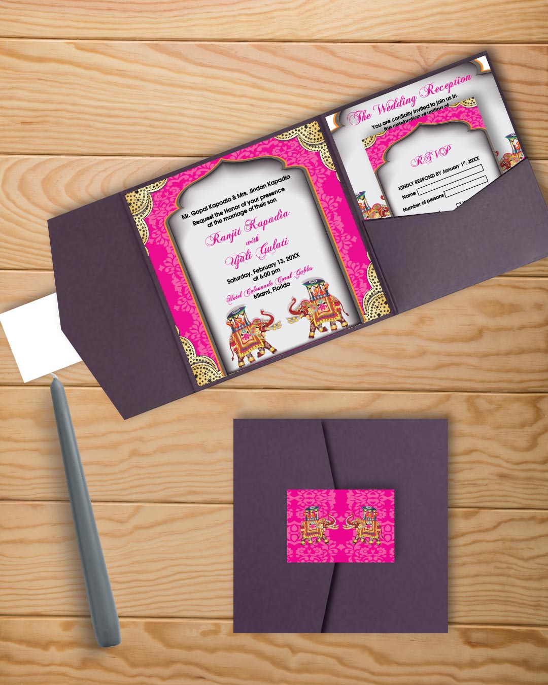 Charming Pink Celebratory Elephants Wedding Invitations | AP PRINTING