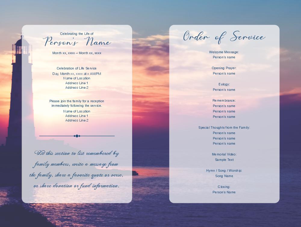 Browse Design - Sunset Lighthouse - Bi-fold Programs - Custom Memorial ...