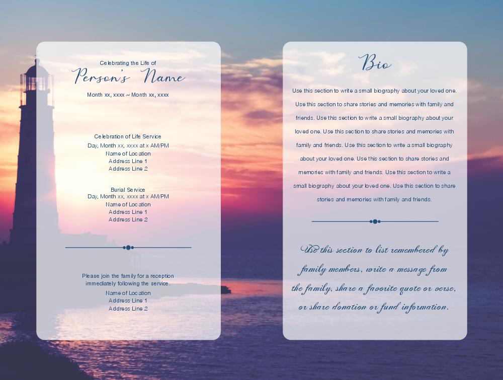 Browse Design - Sunset Lighthouse - Bi-fold Programs - Custom Memorial ...
