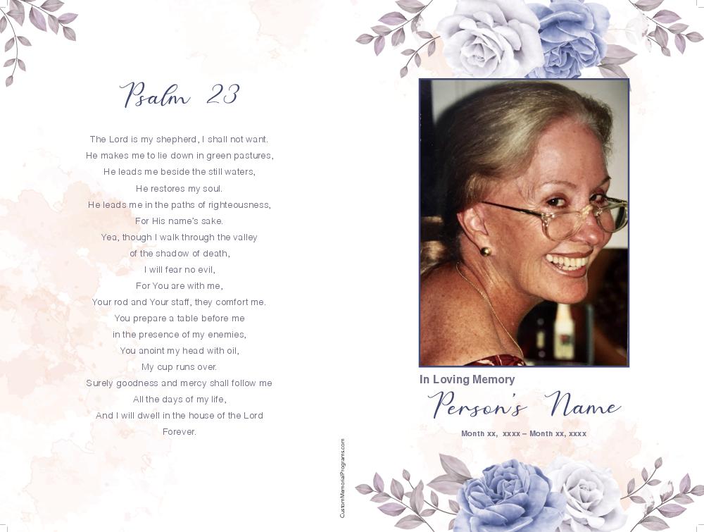 Browse Design - Blue Roses - Bi-fold Programs - Custom Memorial Programs