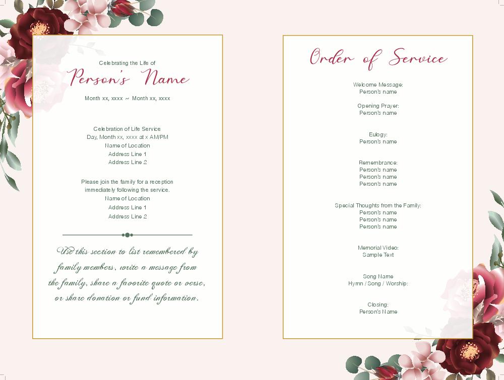 Browse Design - Mauve Roses - Bi-fold Programs - Custom Memorial Programs