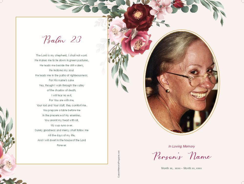 Browse Design - Mauve Roses - Bi-fold Programs - Custom Memorial Programs