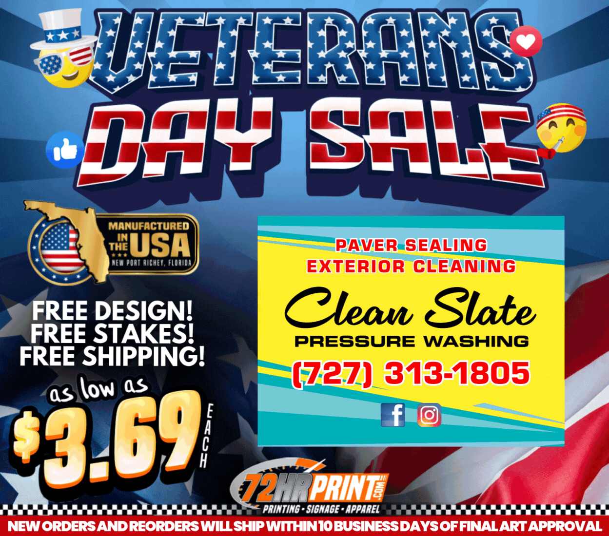 Veterans Day Yard Sign Sale - 72HRPrint.com